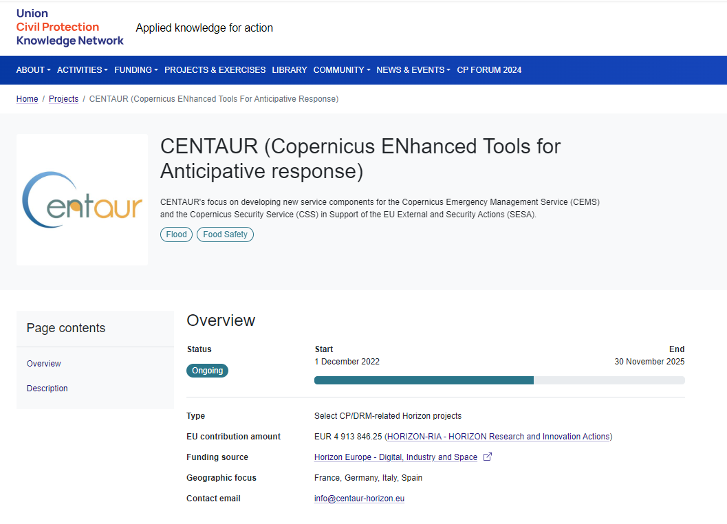 CENTAUR has been included in the Union Civil Protection Knowledge Network Platform in the list ...
